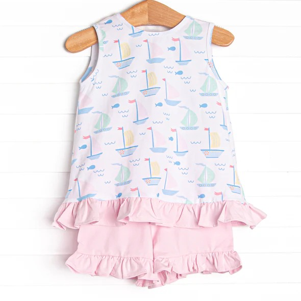 Moq 3 Pre-order GSSO0766 Baby Girl Sleeveless Tunic Pink Shorts Set ...