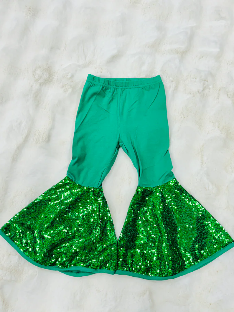 (Pre-order)P0851 Green Sequin Girls Bell Bottom Pants – Adorable kids ...