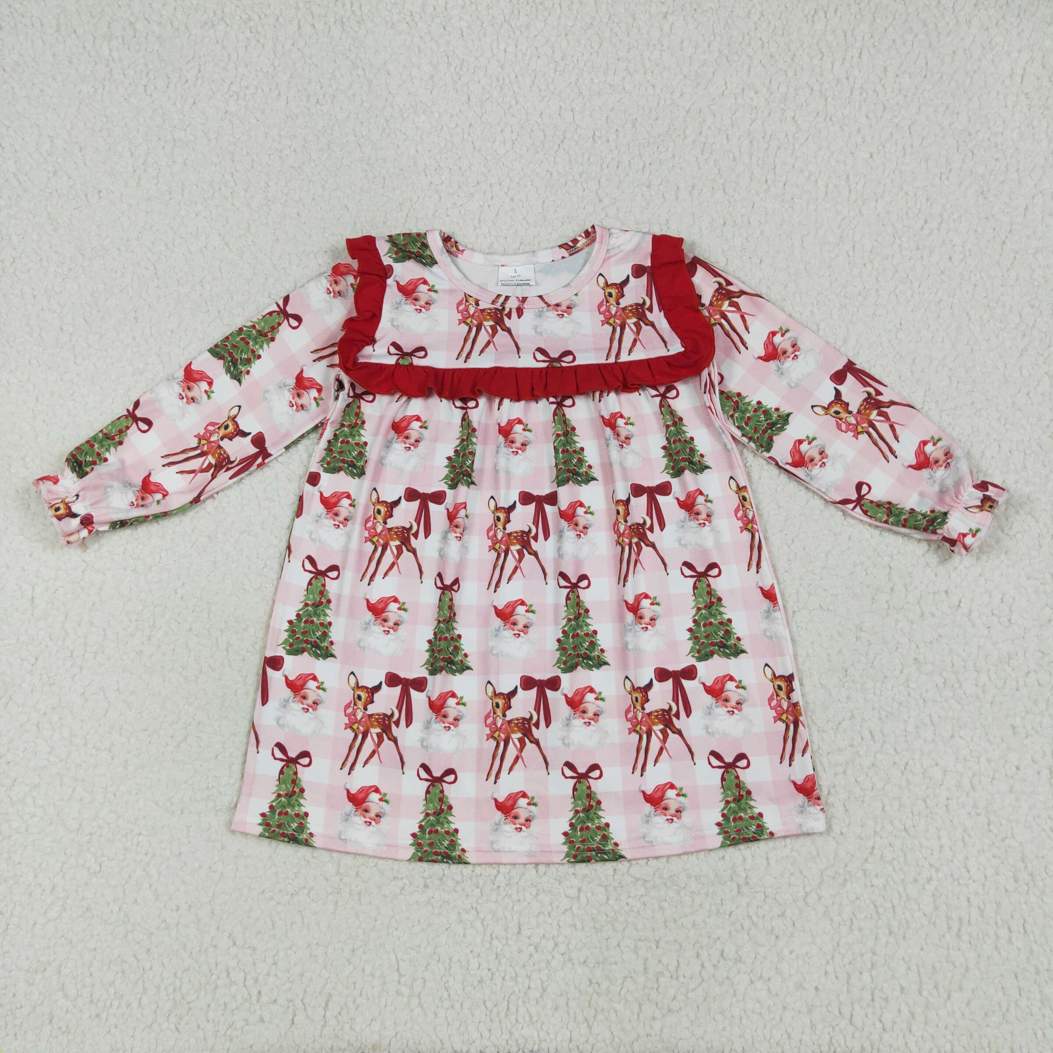 Baby Girl Long Sleeves Santa Trees Christmas Knee Length Dress RTS ...